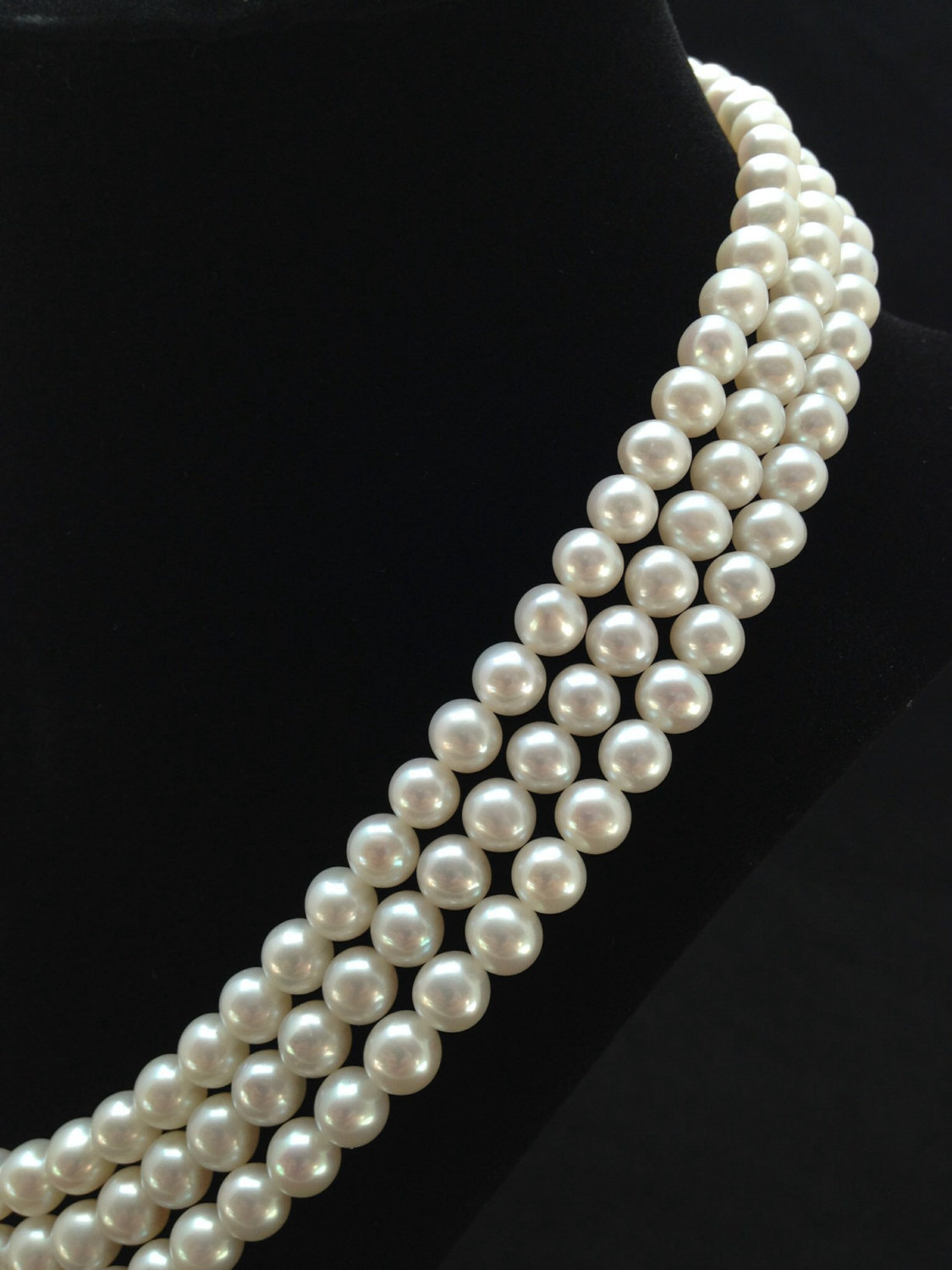 Triple Strand Pearl Necklace, Genuine Pearl Necklace, AAA+ Pearl ...