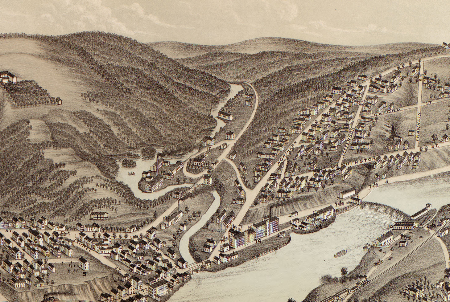 Augusta, Maine in 1878 - Bird's Eye View Map, Aerial, Panorama, Vintage ...