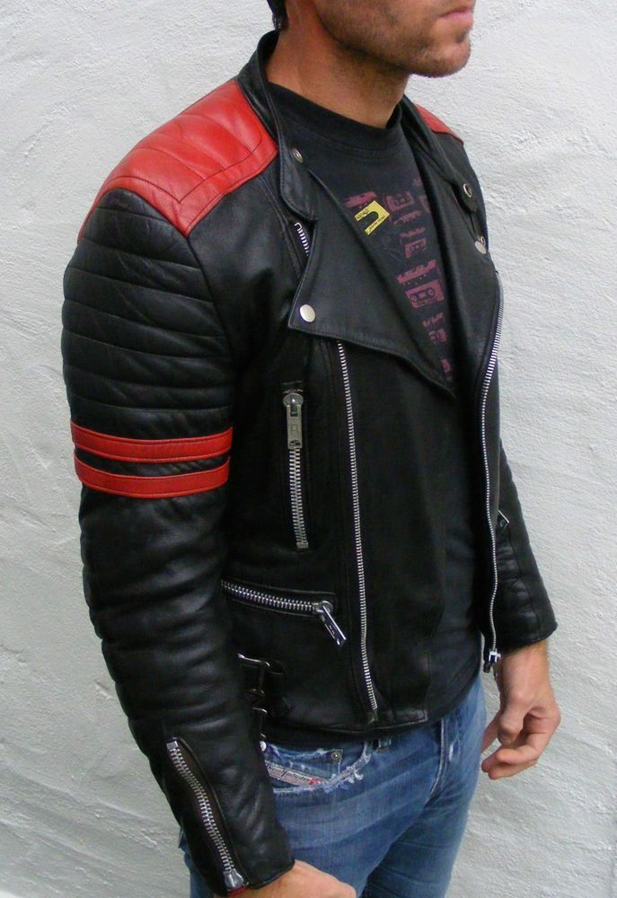 Classic Biker Red and Black Vintage Motorcycle Leather Jacket, Men ...