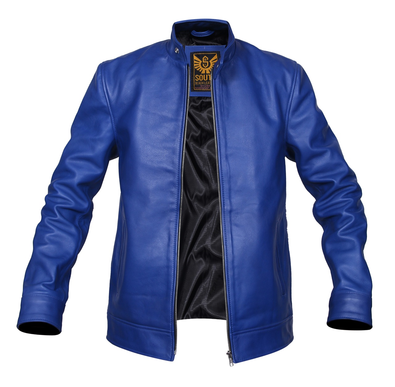 Handmade Mens Motorcycle Style Blue Designer Leather Jacket on Storenvy
