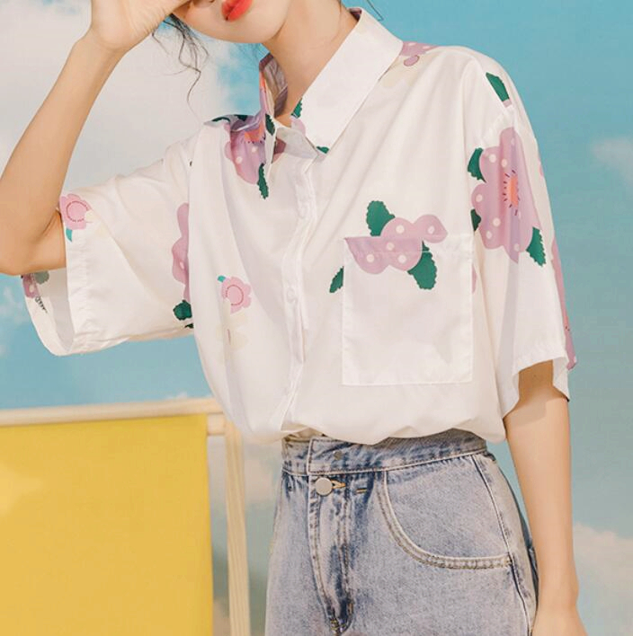 Pastel Color Flower Floral Short Sleeve Shirt on Storenvy